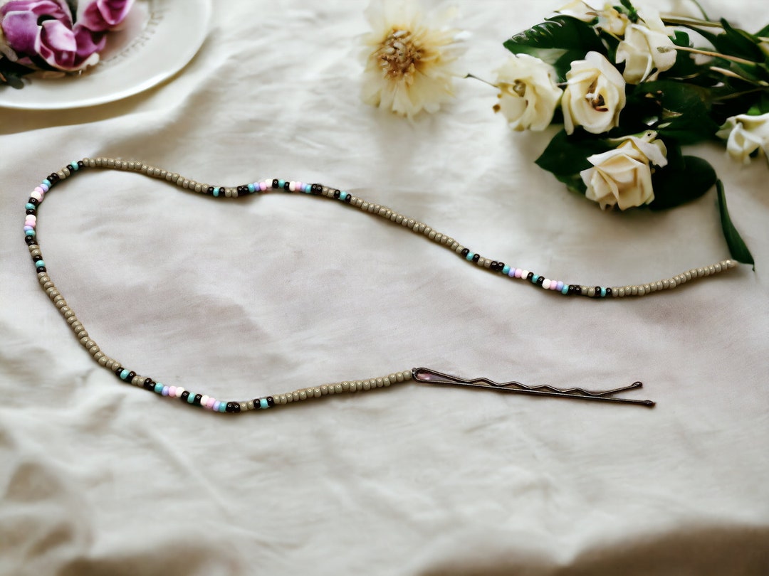 Czech Seed Bead Hair Extension on Bobby Pin Hand Made 11 Inches Long ...
