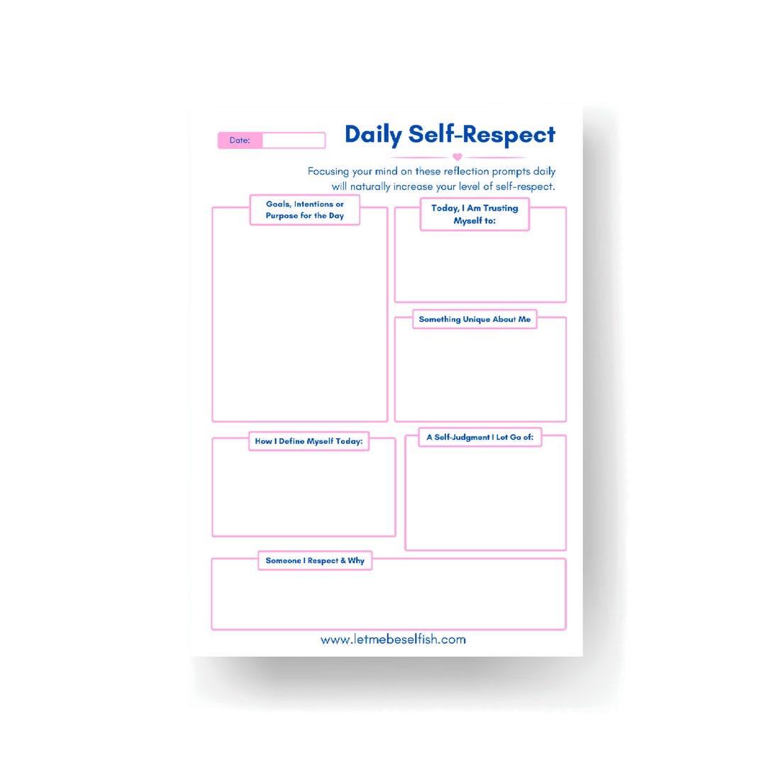 Daily Self Respect Reflection Notepad Self Reflection Self Care Notepad ...