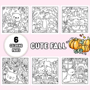 Autumn Cozy Kawaii Coloring Pages – 6 Aesthetic Hand-drawn Doodles for ...