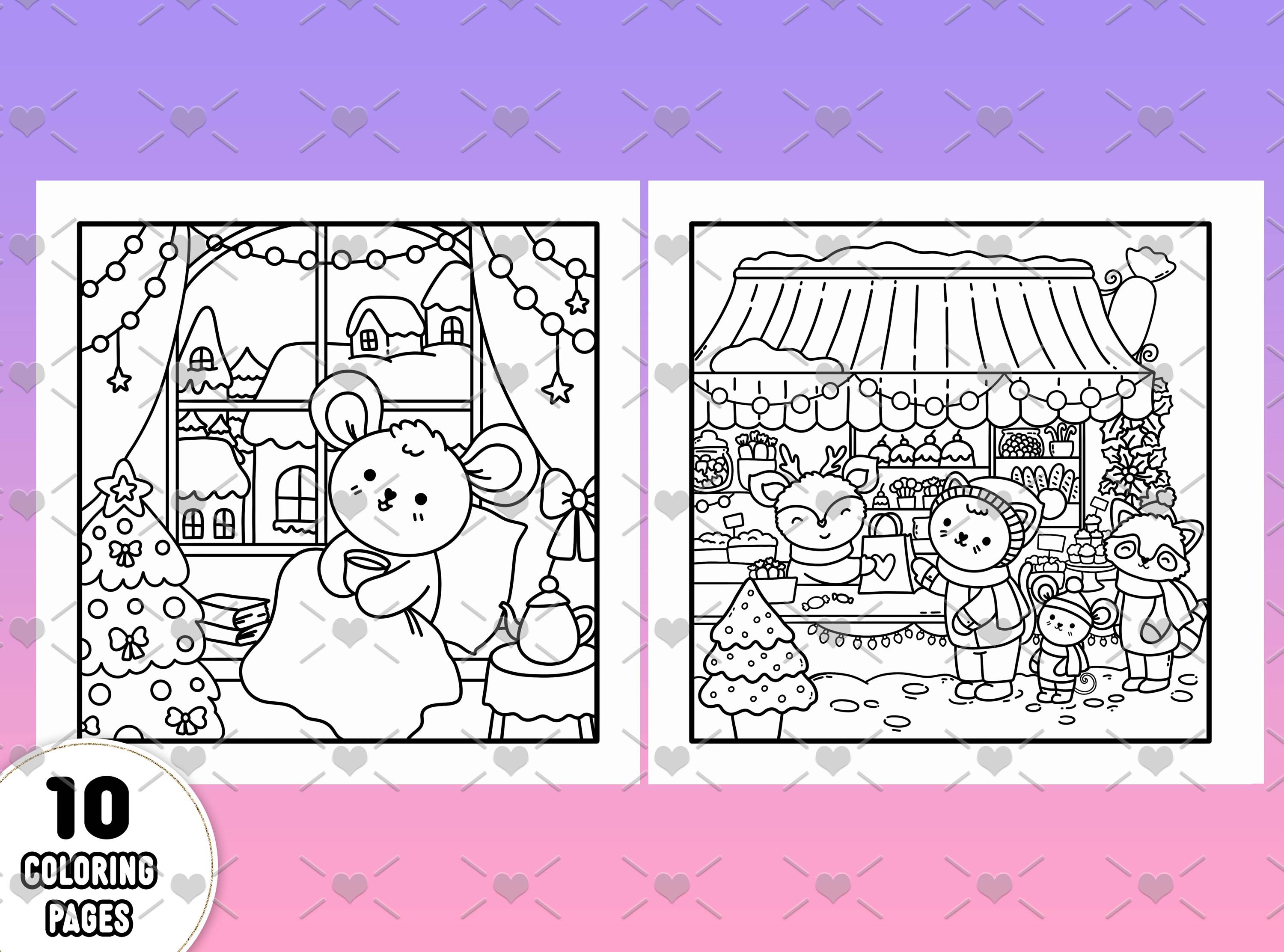 10 Christmas Coloring Pages. Cute Hand-drawn Winter Animals. Cute ...