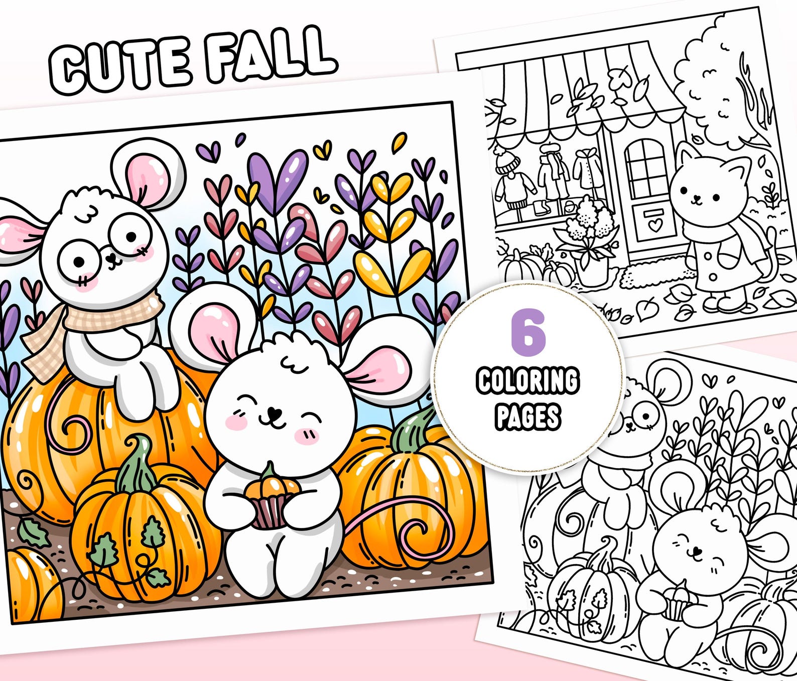 Autumn Cozy Kawaii Coloring Pages – 6 Aesthetic Hand-drawn Doodles for ...