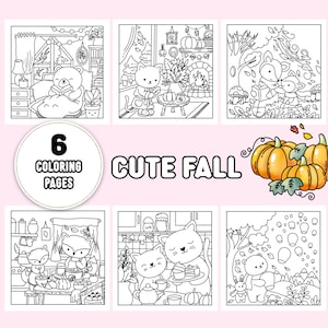 Autumn Kawaii Coloring Pages for Adults – 6 Cozy Hand-drawn Printable ...