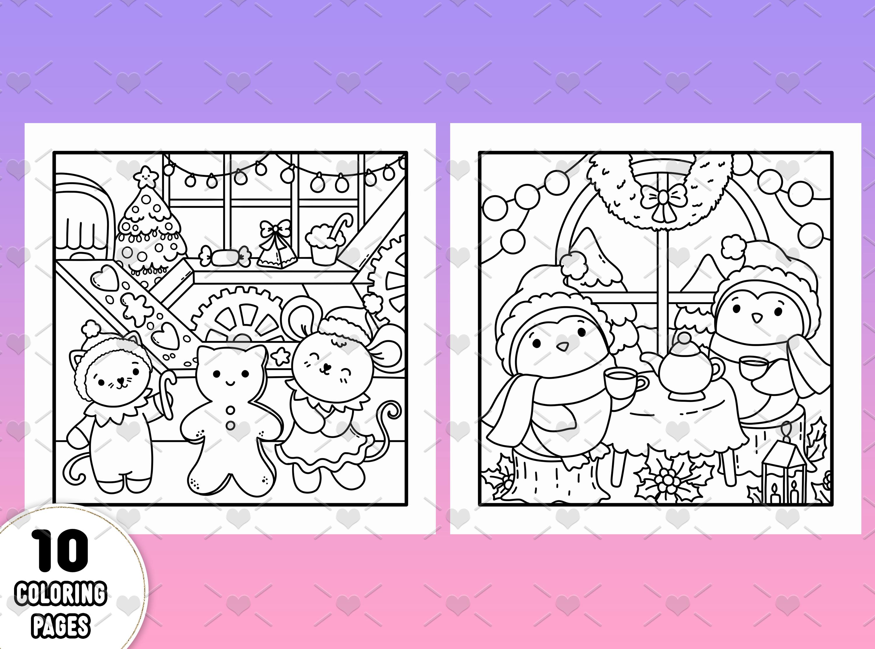 10 Christmas Coloring Pages. Cute Hand-drawn Winter Animals. Cute ...