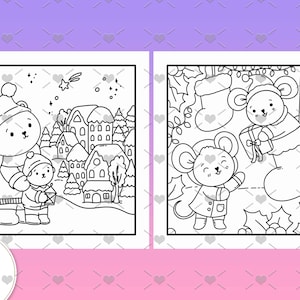 12 Christmas Coloring Pages. Cute Hand-drawn Winter Animals. Cute ...