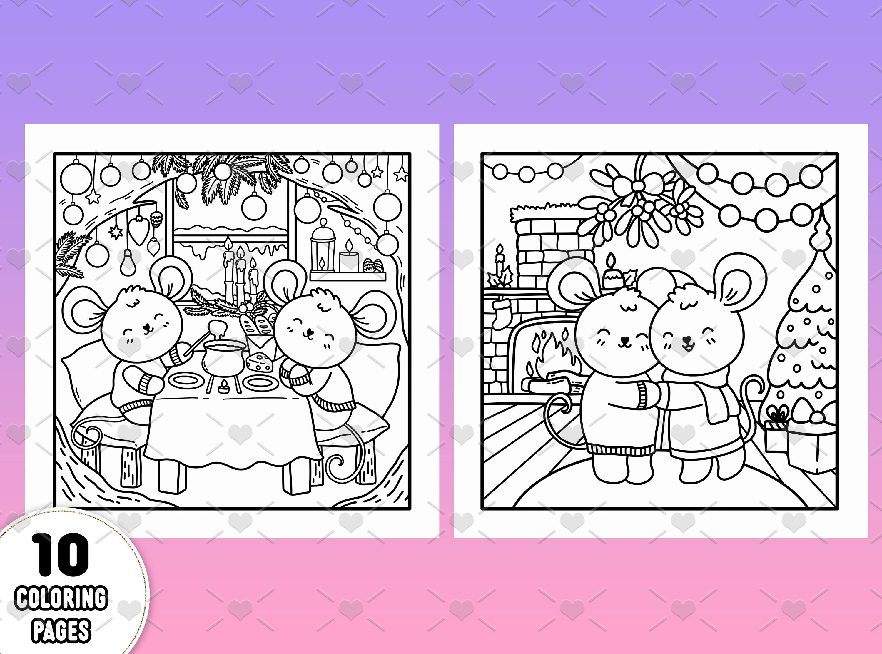 10 Christmas Coloring Pages. Cute Hand-drawn Winter Animals. Cute ...
