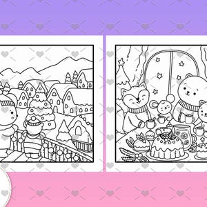 12 Christmas Coloring Pages. Cute Hand-drawn Winter Animals. Cute ...