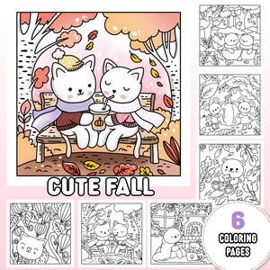 Autumn Cozy Kawaii Coloring Pages – 6 Aesthetic Hand-drawn Doodles for ...