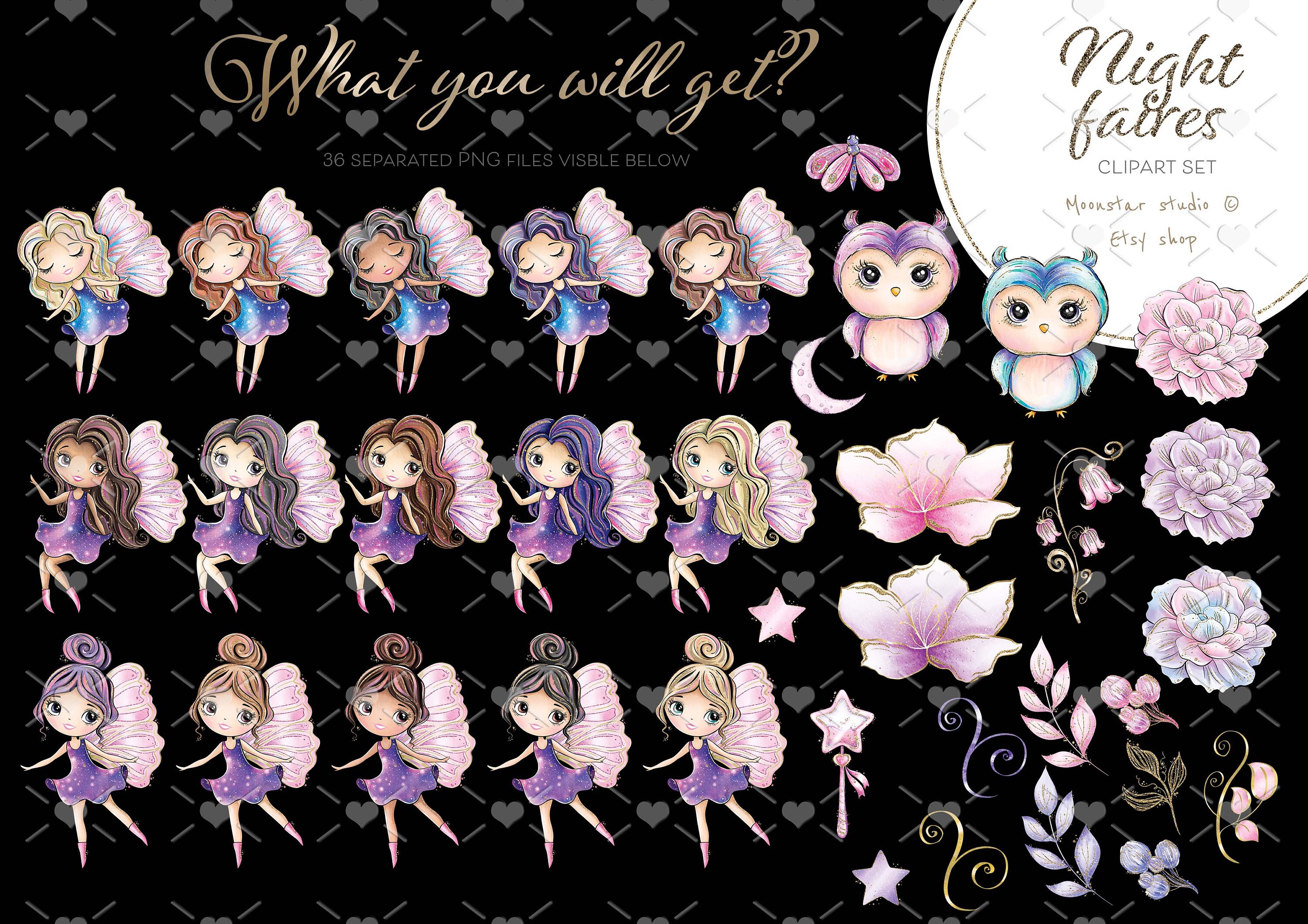 Cute Night Faires Clipart Set. Fairy Garden Owl Flowers. 300 - Etsy