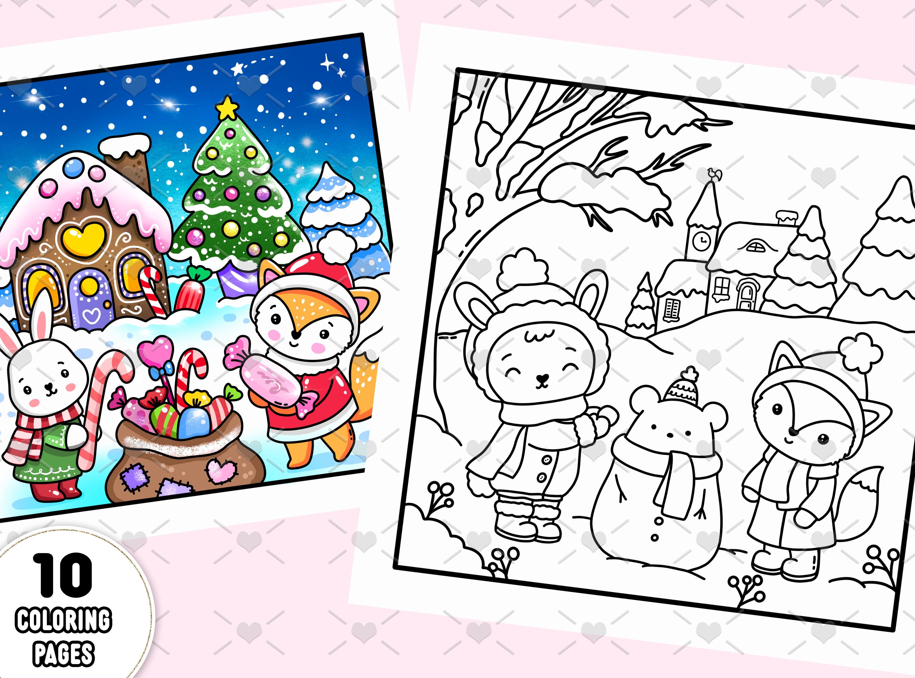 10 Christmas Coloring Pages. Cute Hand-drawn Winter Animals. Cute ...