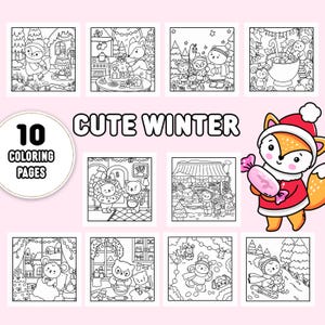 10 Christmas Coloring Pages. Cute Hand-drawn Winter Animals. Cute ...