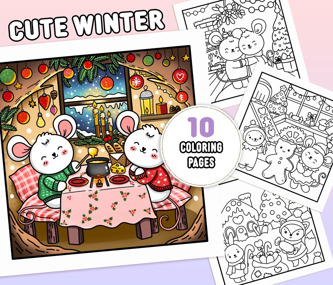 10 Christmas Coloring Pages. Cute Hand-drawn Winter Animals. Cute ...