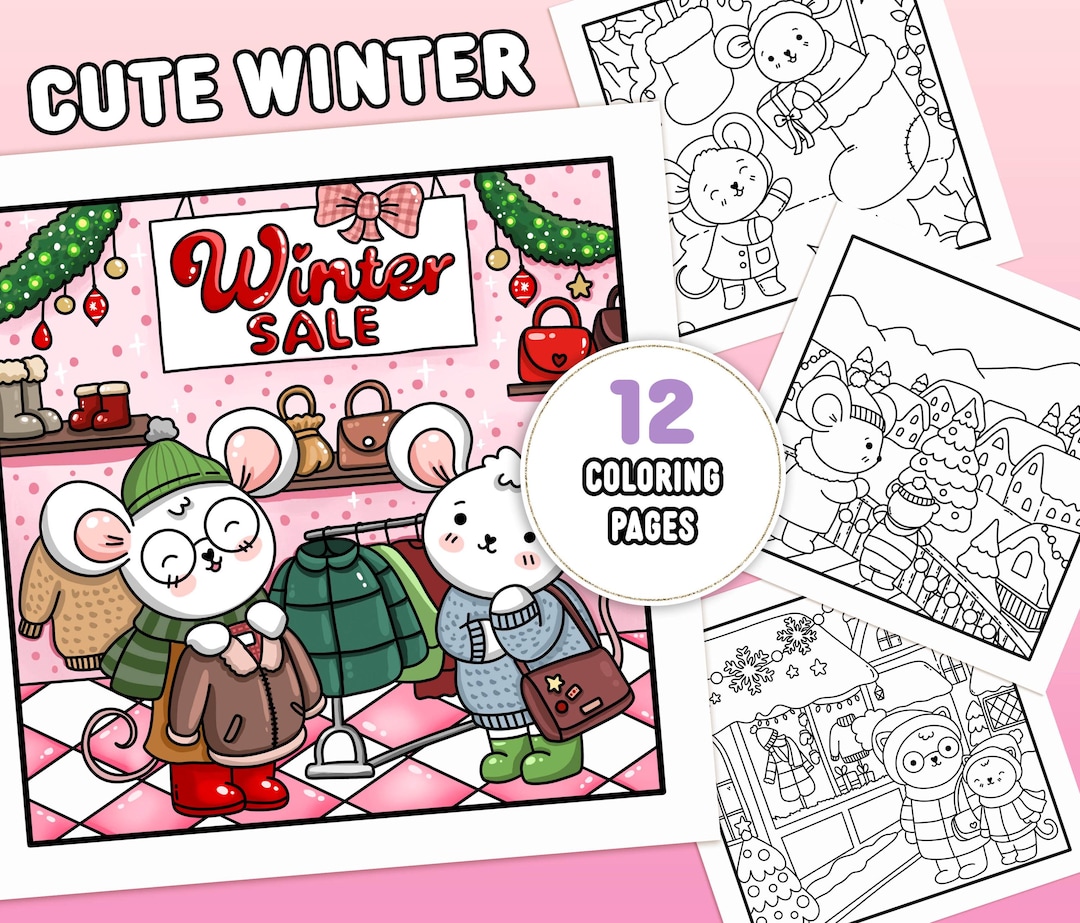12 Christmas Coloring Pages. Cute Hand-drawn Winter Animals. Cute ...