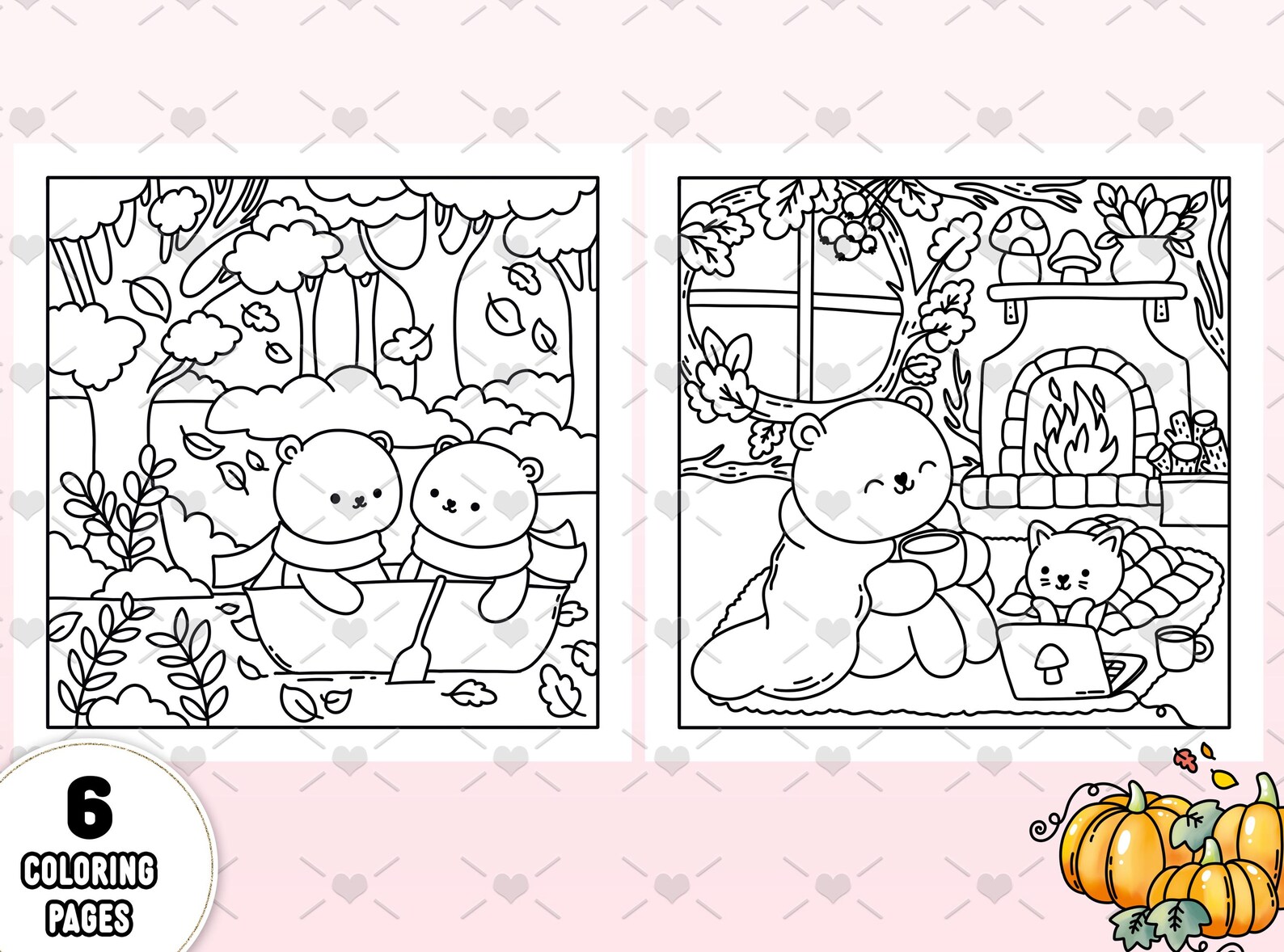 Autumn Cozy Kawaii Coloring Pages – 6 Aesthetic Hand-drawn Doodles for ...