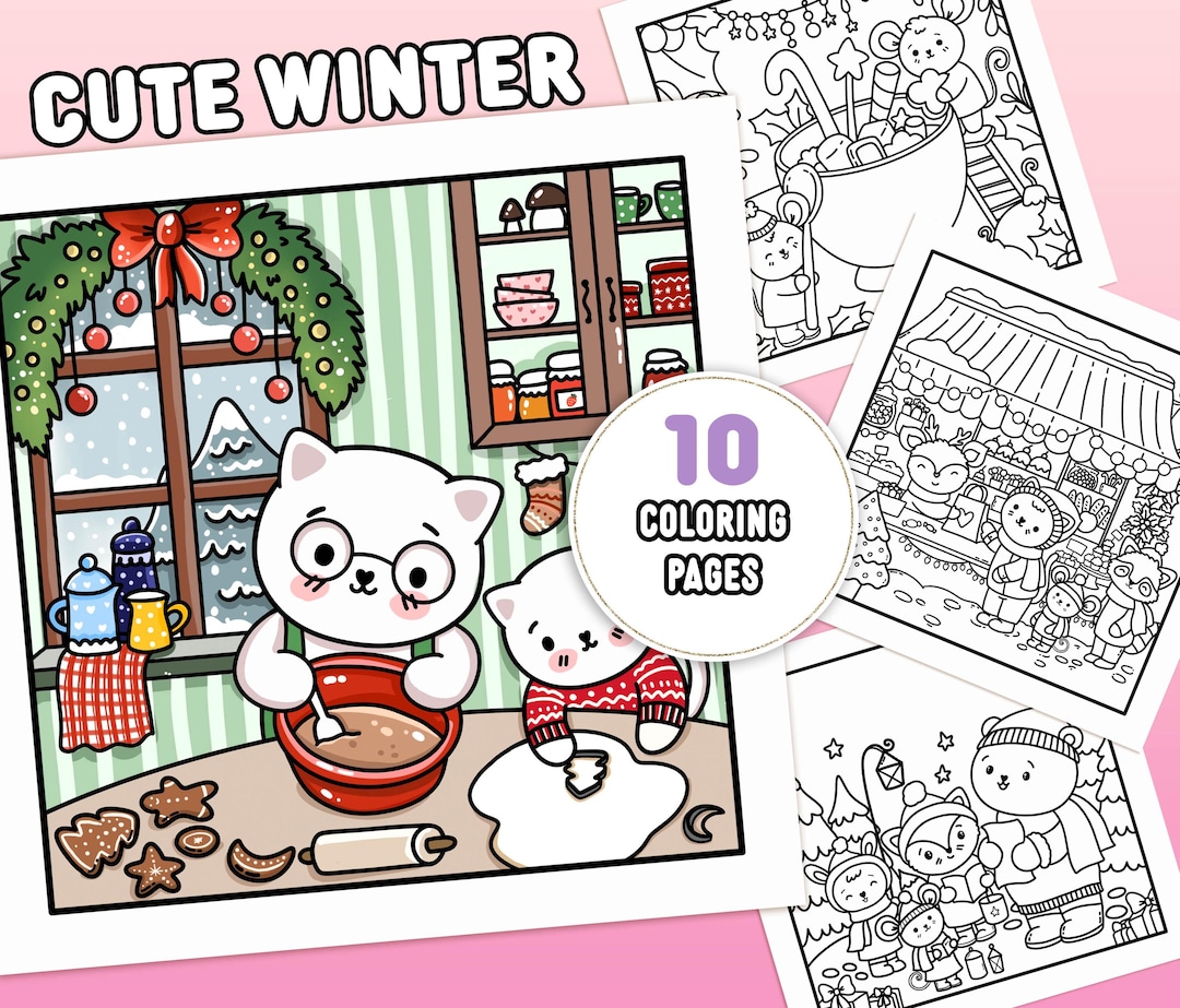 10 Christmas Coloring Pages. Cute Hand-drawn Winter Animals. Cute ...