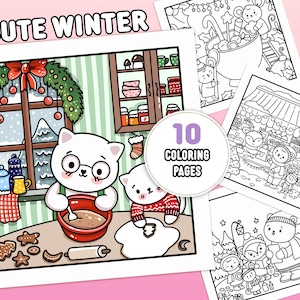 10 Christmas Coloring Pages. Cute Hand-drawn Winter Animals. Cute ...