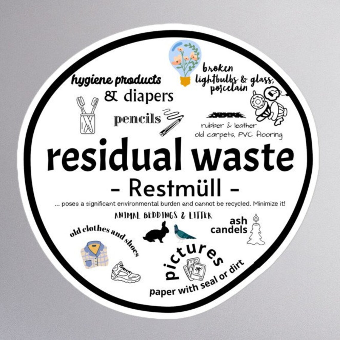Waste Management Sticker | Sticker Residual Waste | Lettering ...
