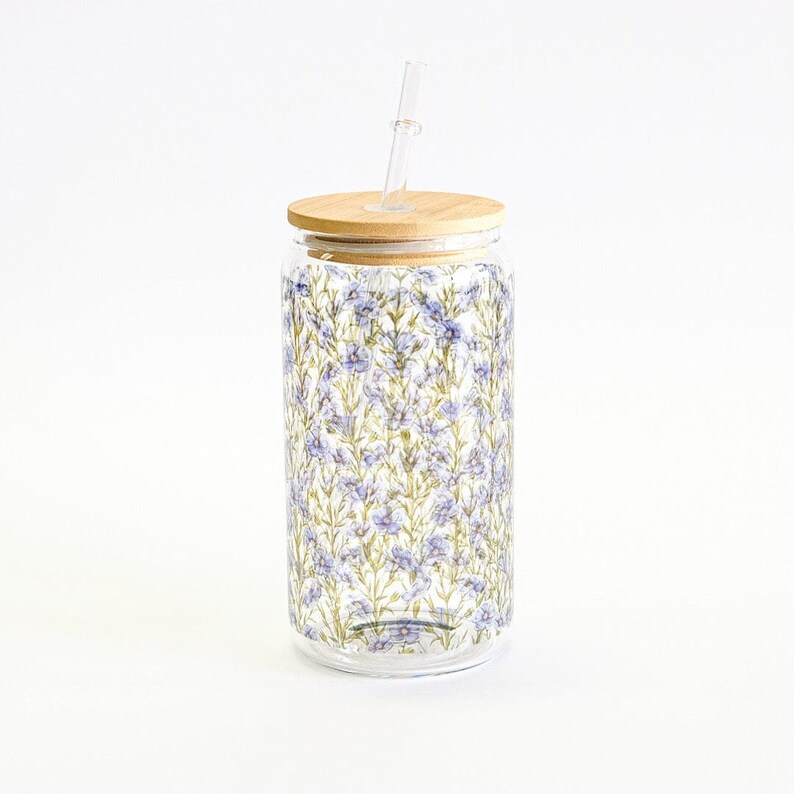 Floral Glass Tumbler Cups With Lid & Straw | Personalized Gift for ...