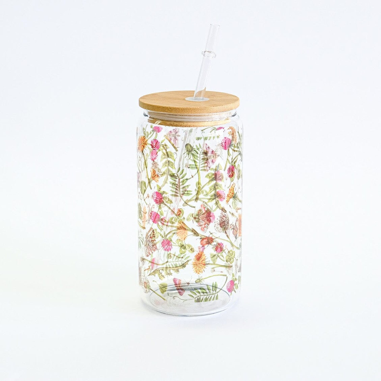 Floral Glass Tumbler Cups With Lid & Straw | Personalized Gift for ...