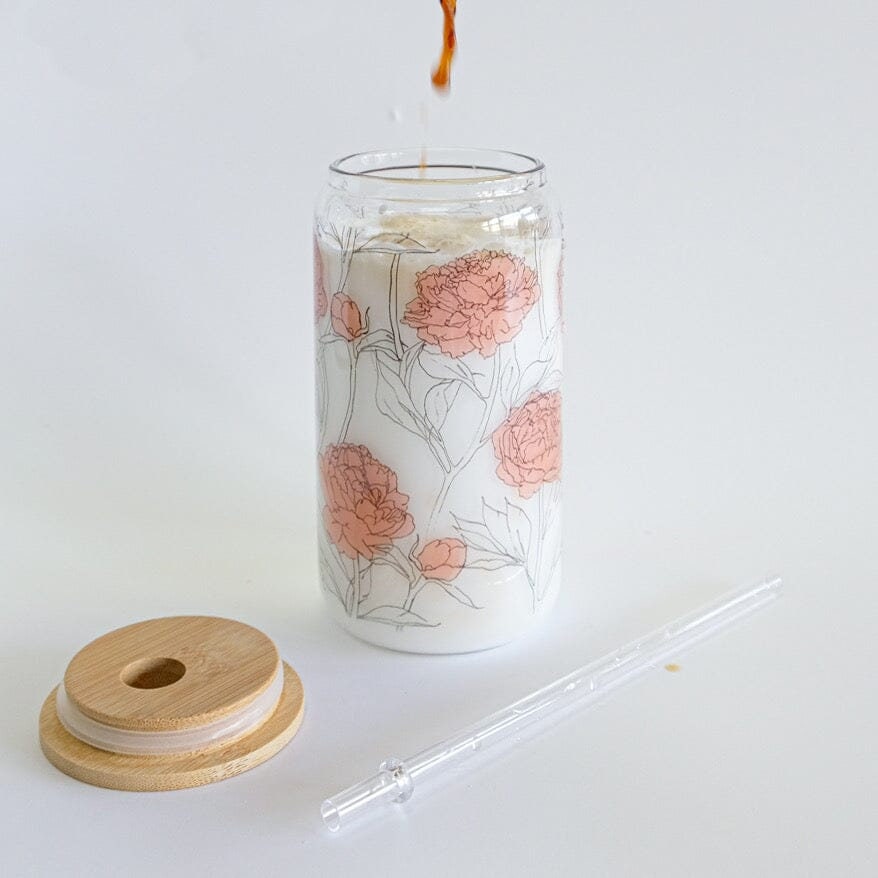 Floral Glass Tumbler Cups With Lid & Straw - Etsy
