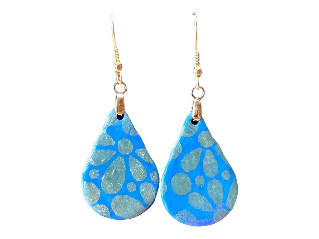 Royal Blue and Gold Stamped Polymer Clay Dangle Earrings - Etsy