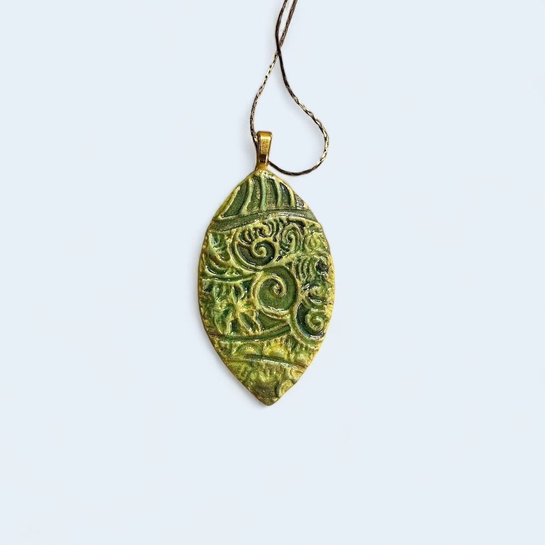 Green and Yellow Polymer Clay Pendant on Gold Bail - Etsy