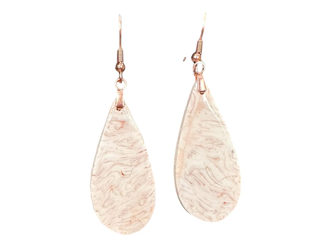 White Polymer Clay With Burnt Sienna Swirls in a Long Teardrop Shaped ...