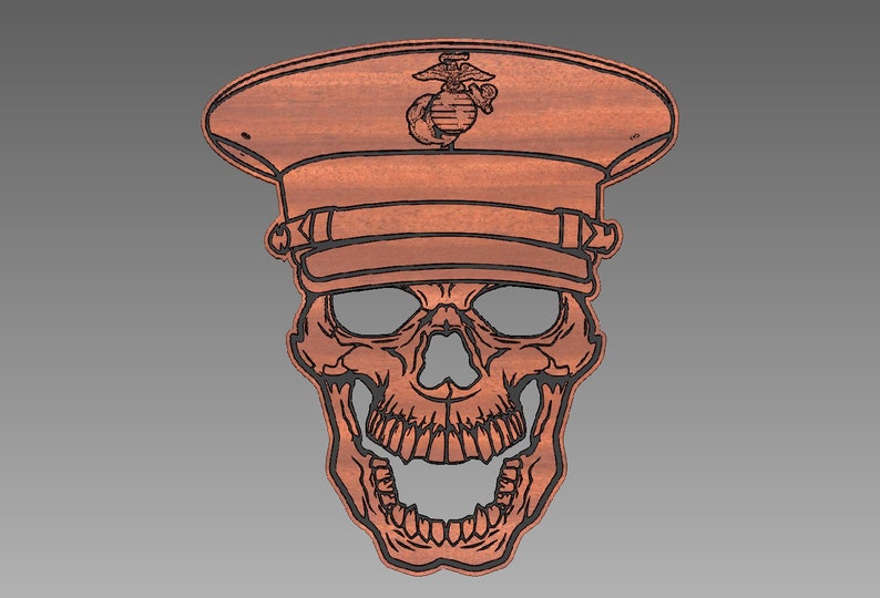Military Skull With USMC Dress Blue Cover Cut File (svg, Dxf, Crv, Lbrn ...