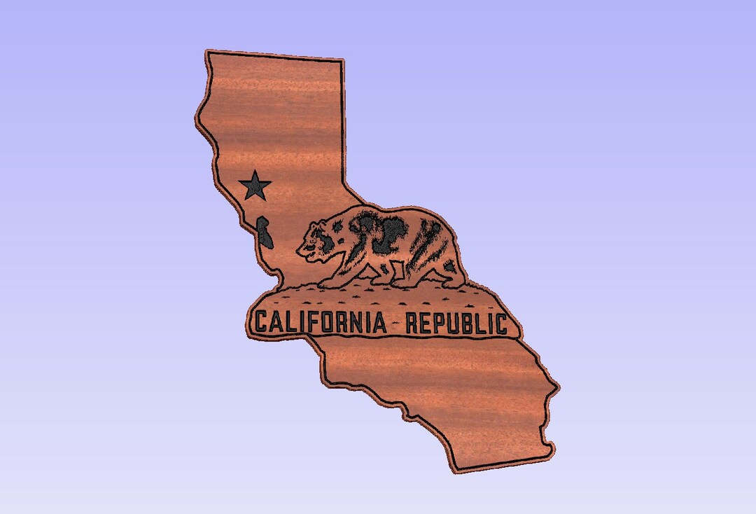 California State Outline With State Flag (svg, Dxf, Crv, Lbrn, C2d, Png ...