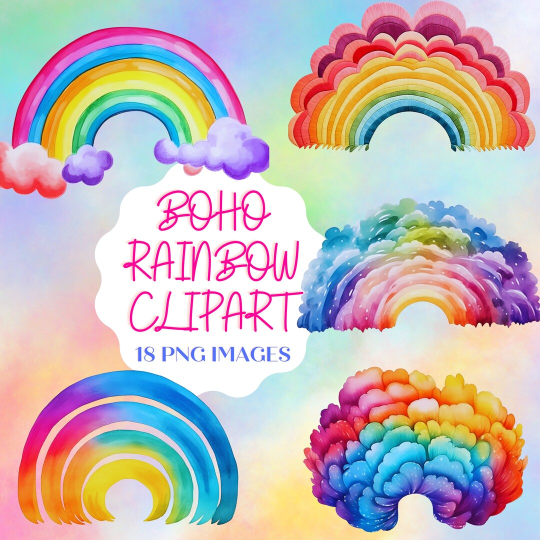 18 Boho Rainbow Clipart Transparent PNG Instant Digital - Etsy