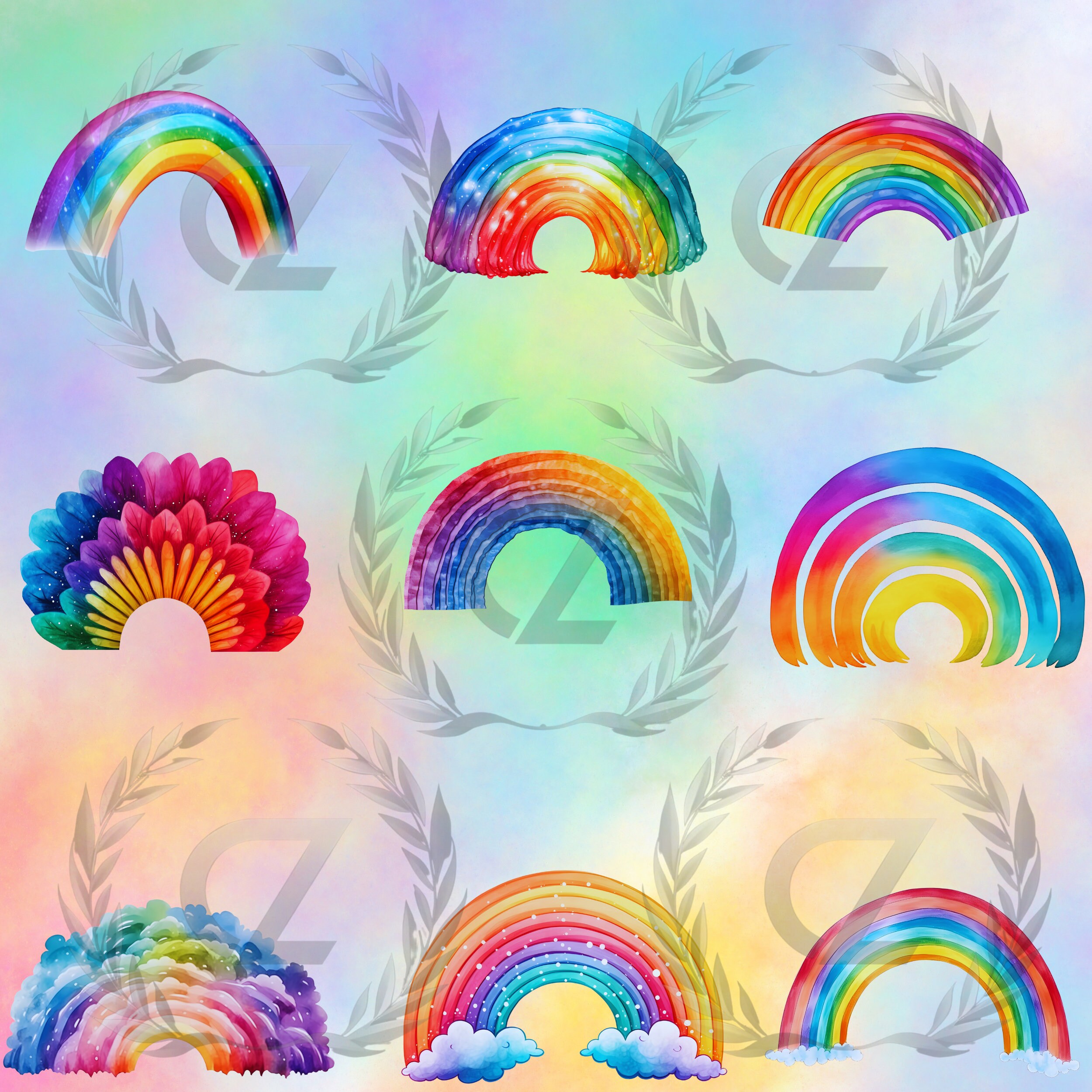18 Boho Rainbow Clipart Transparent PNG Instant Digital - Etsy