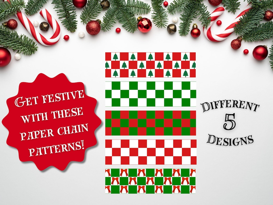 Christmas Paper Chains Printable | Checkered Holiday Paper Chain ...