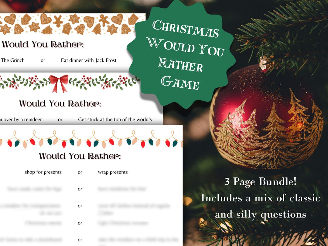 Would You Rather Christmas Printable Game Bundle | for Kids, Family ...