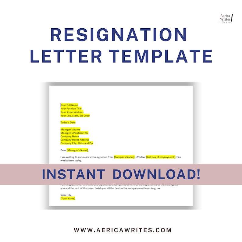 Resignation Letter Template - Etsy