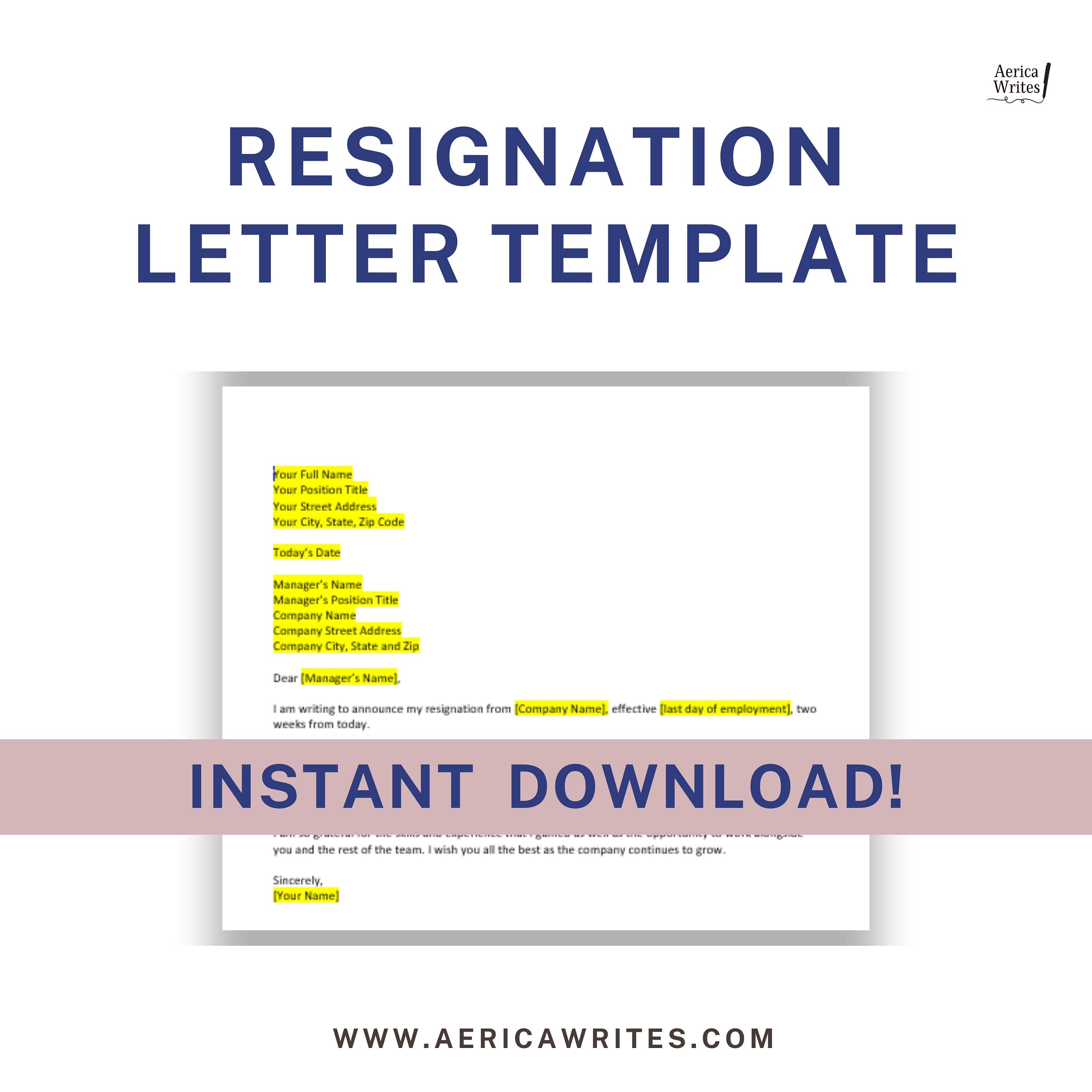 Resignation Letter Template - Etsy
