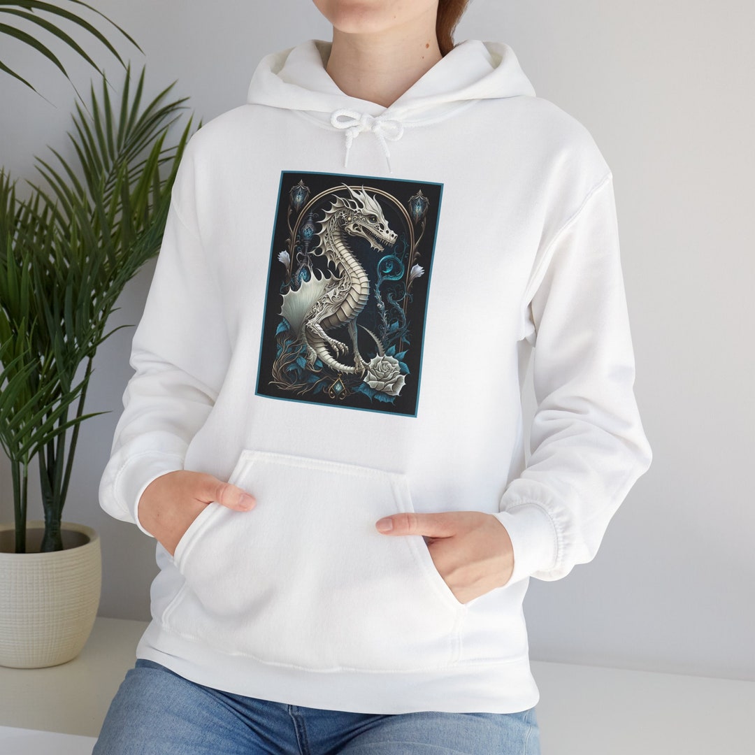 White Dragon Hoodie, Skeleton Dragon, Winged Dragon Hooded Sweatshirt ...