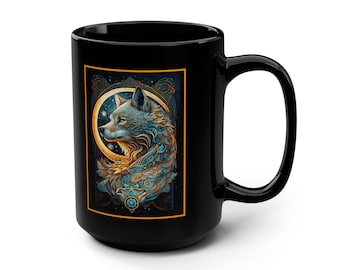 Wolf Coffee Mug 15oz - Silver Wolf Cup, Winter Wolf Lover Mug, Wolf ...