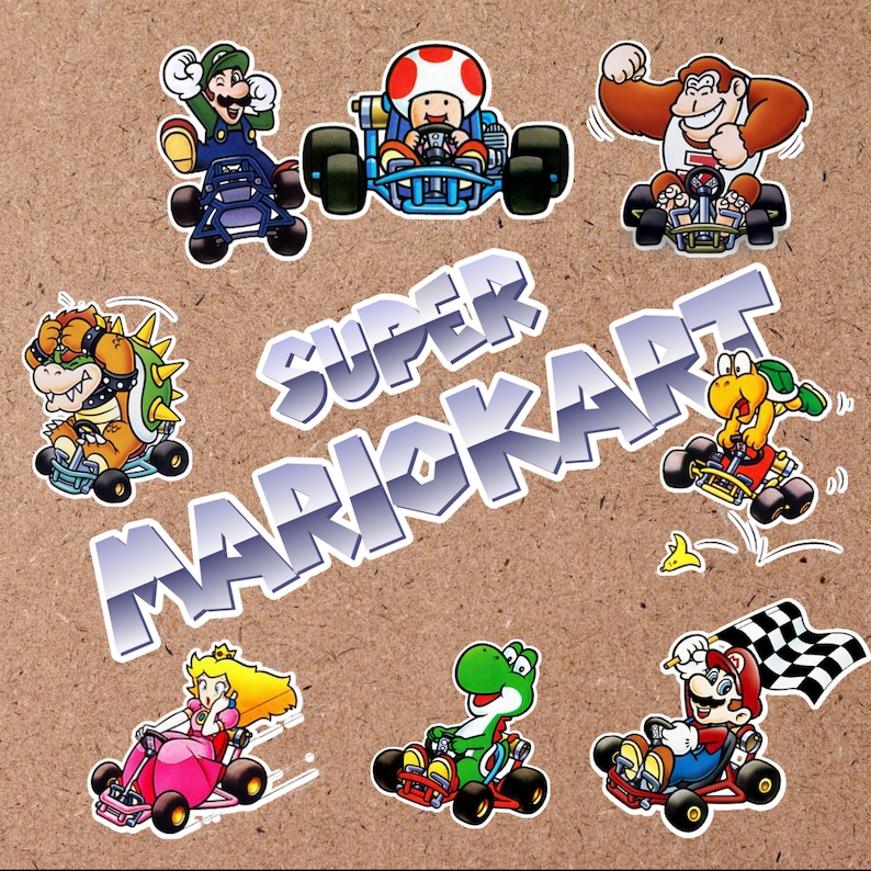 SNES Mario Kart Stickers - Classic Game Characters - Durable Waterproof ...