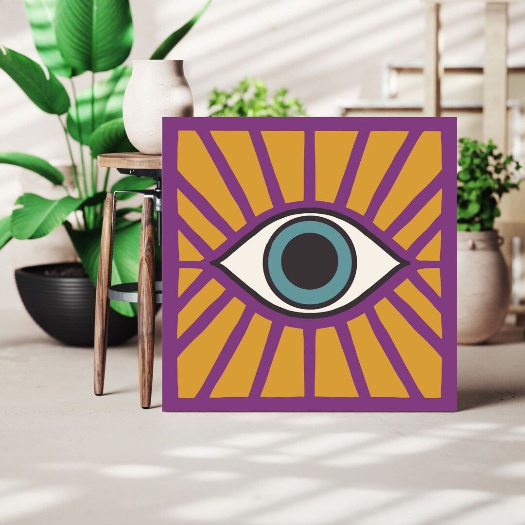 Colorful Eye Print, Evil Eye Protection Decor Square Poster, Purple ...