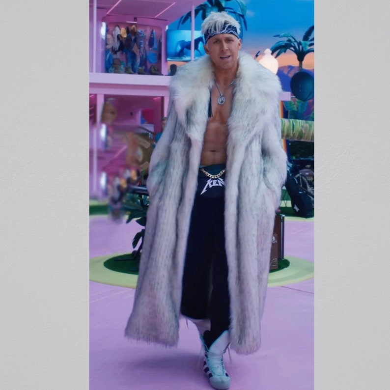 Handcrafted Ryan Gosling Inspired Ken Faux Fur Coat Men's White Fur ...