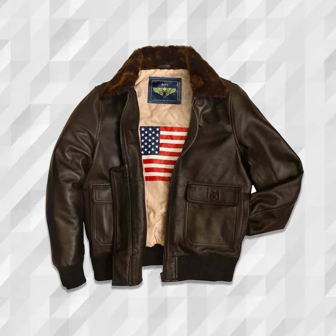 Handmade Flight Leather Jacket Premium US Bomber A2 Jacket Men Navy G-1 ...