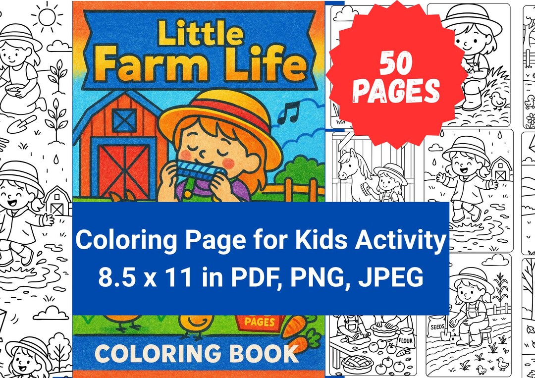 50 Farm Girls Country Life Coloring Book for Kids 4-8 – Printable Farm ...