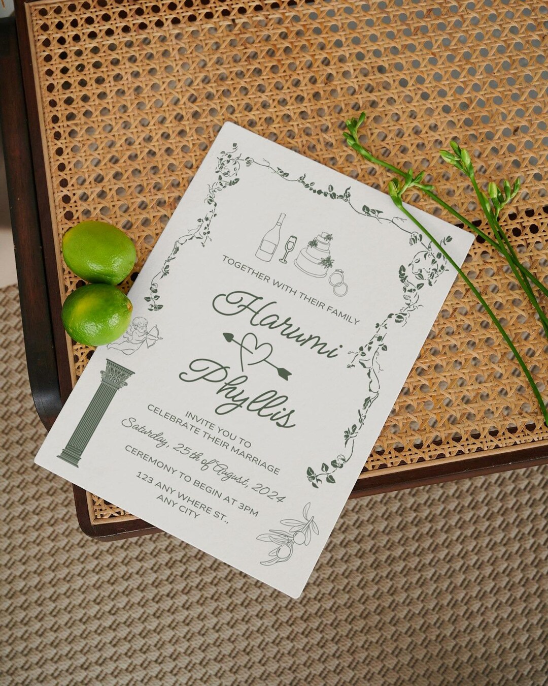 Handwritten Antique Invitation, Green Vintage Handwritten Antique ...