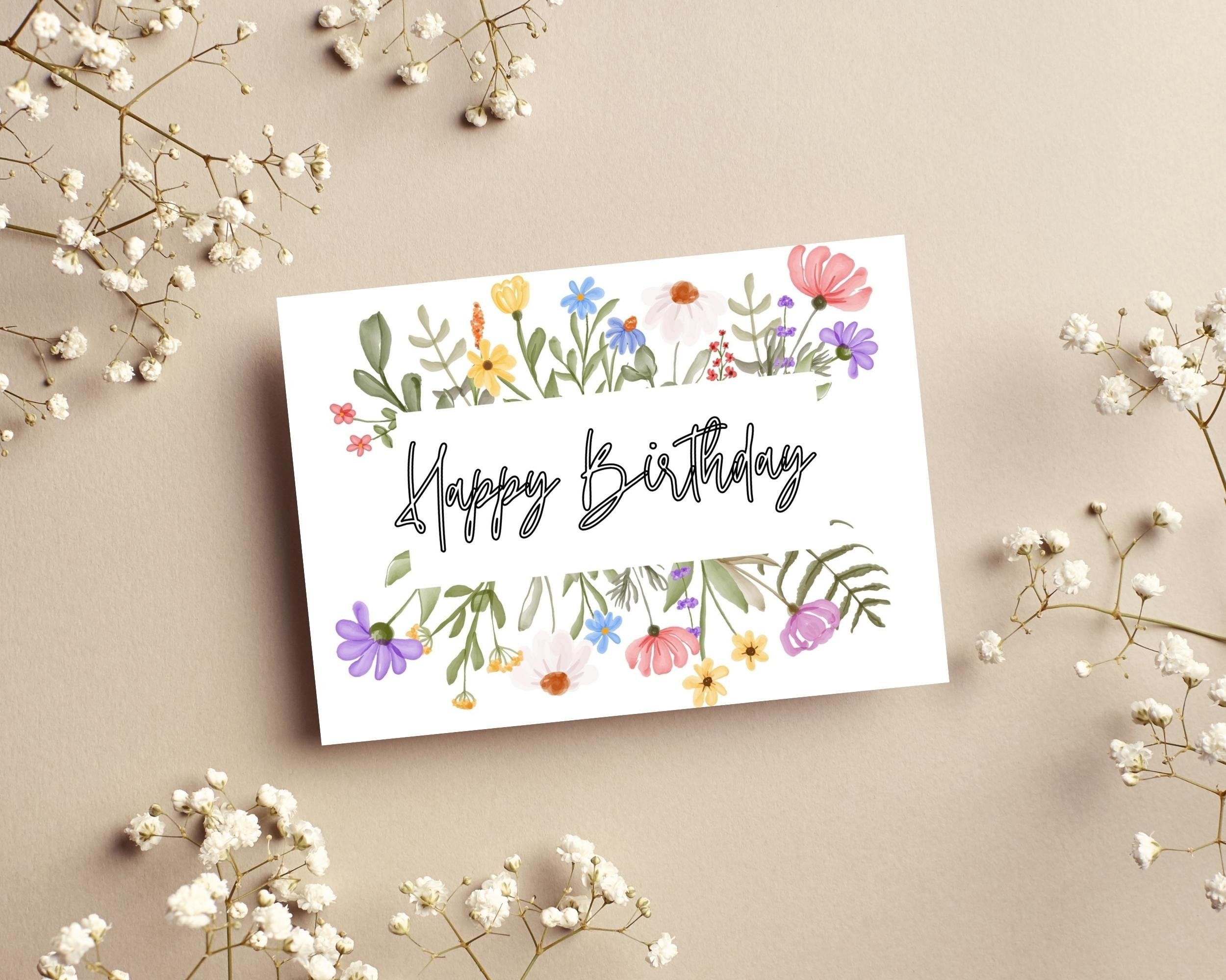 Floral Birthday Card, Happy Birthday Card With Flower, Printable ...