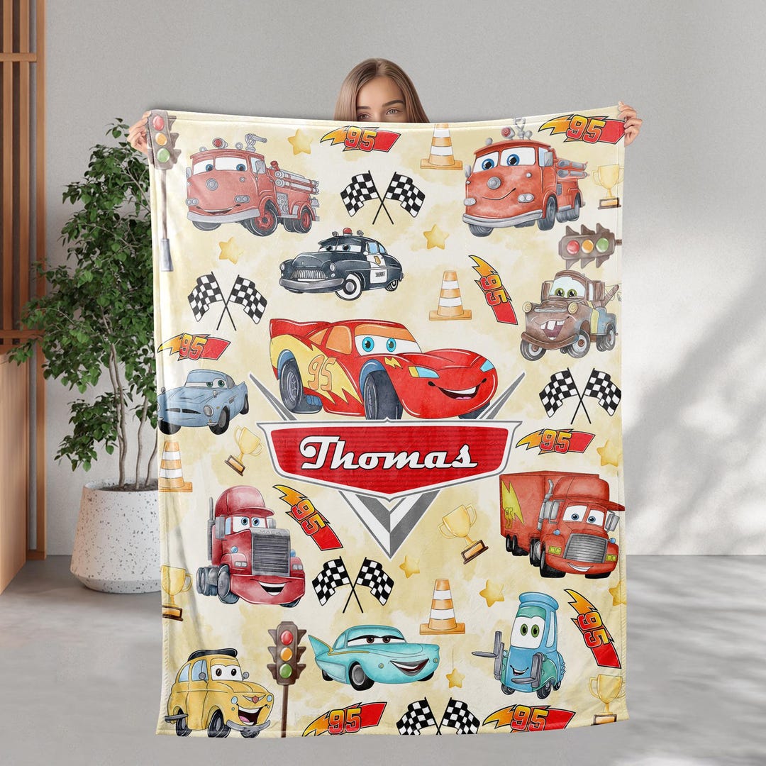 Personalized Cars Blanket, Custom Name Lightning Mcqueen Sally Tow ...