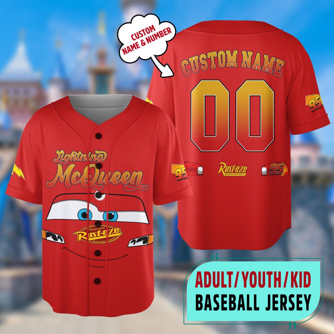 Custom Disney Cars Lightning Mcqueen Cosplay Baseball Jersey, Disney ...