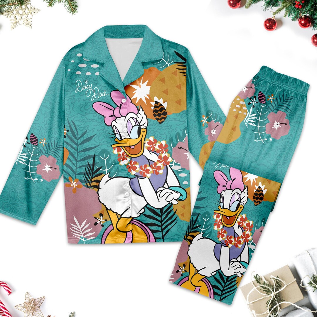 Floral Daisy Duck Pajamas, Animated Daisy Duck Long Sleeve Shirt ...