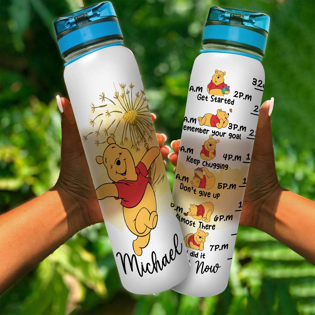 Custom Winnie the Pooh Water Tracker Bottle, Bear Drink Water Tracker ...