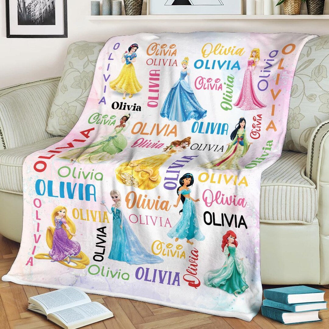Personalized Watercolor Princess Blanket, Custom Name Baby Girl Fleece ...
