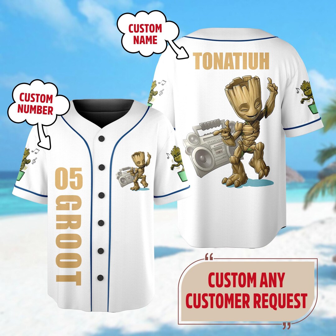 Personalized Cute Baby Groot Dancing Baseball Jersey, Custom Groot ...