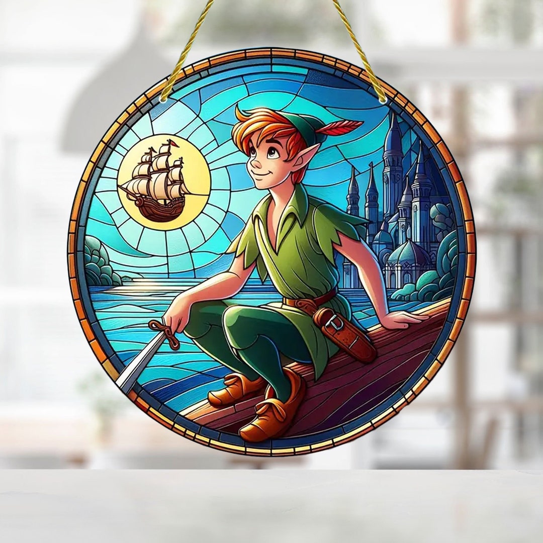 Custom Peter Pan Suncatcher, Peter Pan Glass Light Window Hanging ...